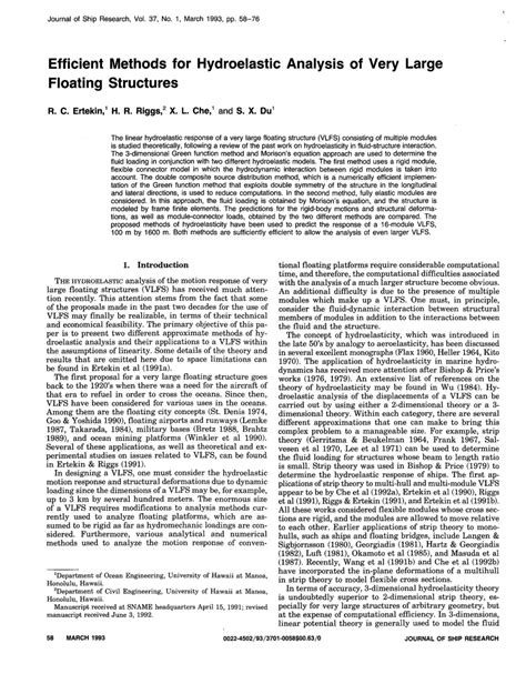 pdf efficient methods for hydroelastic analysis of very large floating structures