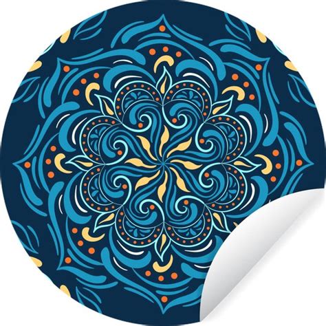 WallCircle Muurstickers Behangcirkel Mandala Blauw Geel