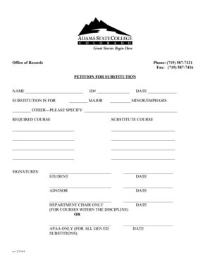 Fillable Online Adams Course Substitution Form Adams Fax Email Print