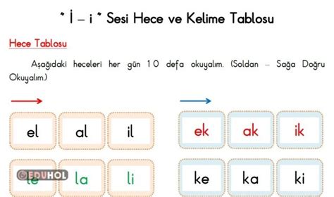 İ Sesi Hece Ve Kelime Tablosu Eduhol Etkinlik İndir Oyun Oyna Test
