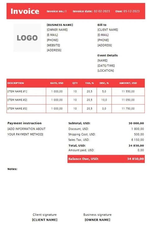 FREE Musician Invoice Templates Word Excel PDF