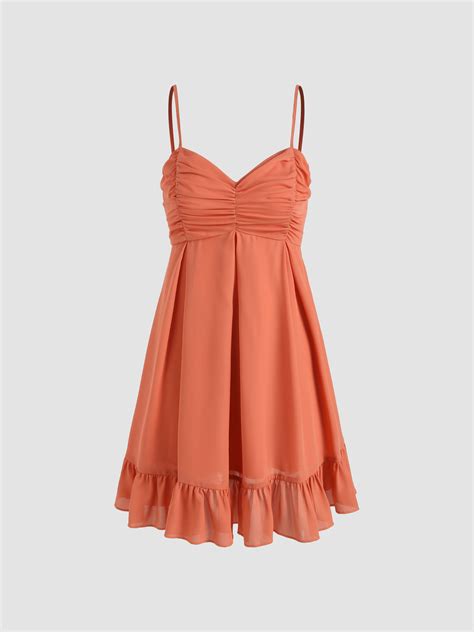 Solid Ruffle Cami Mini Dress Cider