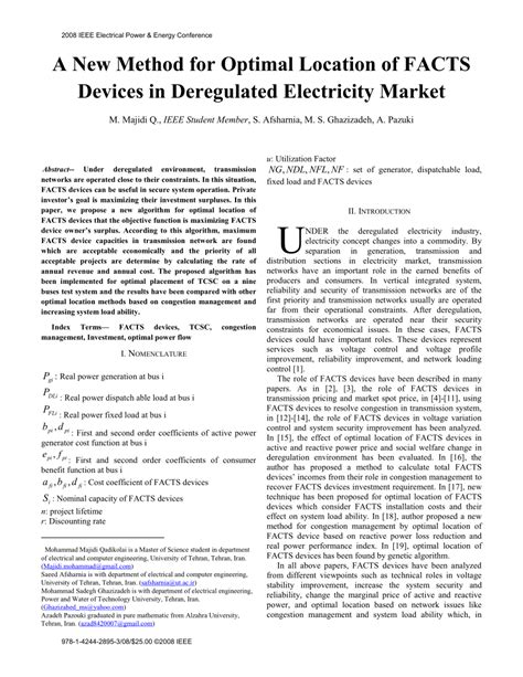 pdf a new method for optimal location of facts devices in deregulated electricity market