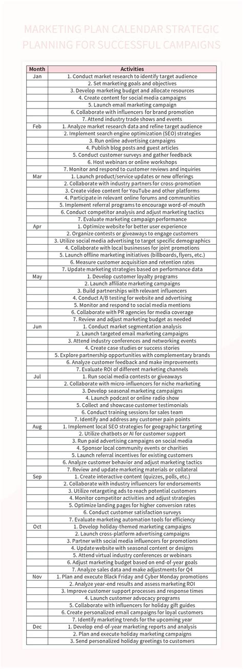 Marketing Plan Calendar Strategic Planning For Successful Campaigns