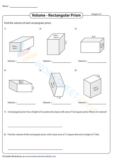 Volume Of A Rectangular Prism Worksheet