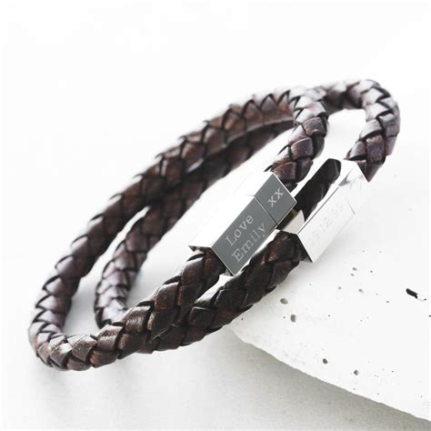 Men S Square Leather Engraved Bracelet By Under The Rose