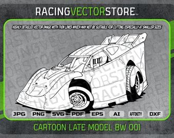 Cartoon Dirt Late Model Race Car Highly Detailed Vector Image In Svg