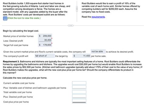 Solved Root Builders Builds Square Foot Starter Tract Chegg