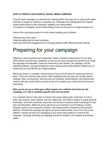 HOW TO CREATE A SUCCESSFUL SOCIAL MEDIA CAMPAIGN Nisha Sabharwal