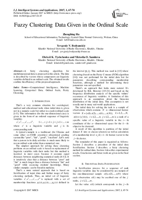 pdf fuzzy clustering data given in the ordinal scale oleksii tyshchenko