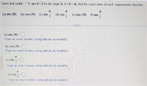 solved given that cotθ −9 secθ