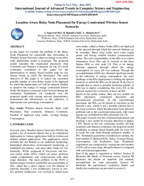 pdf location aware relay node placement for energy constrained wireless sensor networks