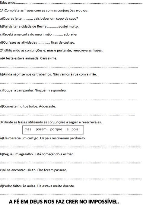 ATIVIDADE CONJUNÇÕES Atividade infantil