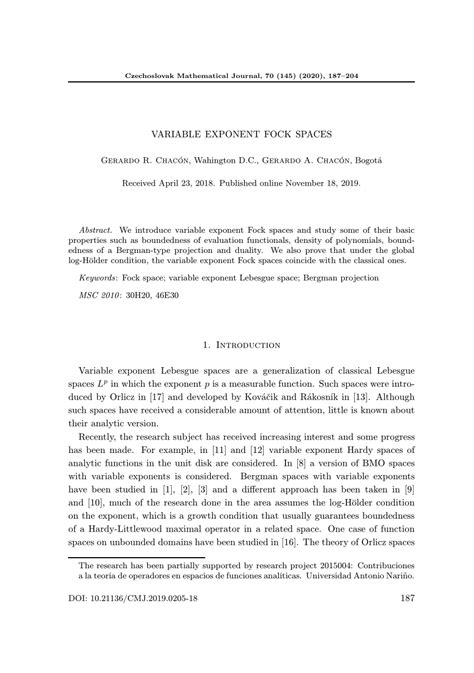 pdf variable exponent fock spaces