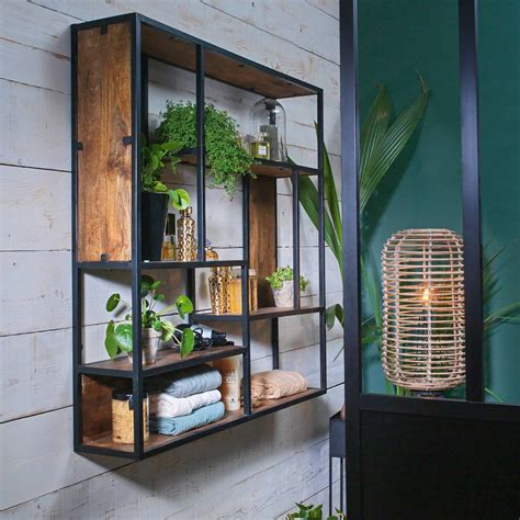 Etagère bois métal murale asymétrique 7 niches Made in Meubles