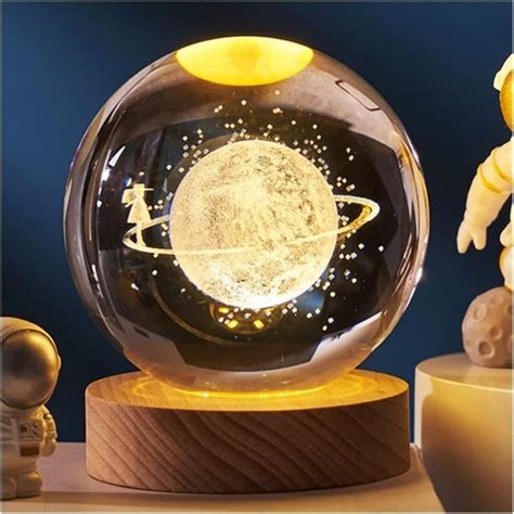 Veilleuse Boule De Cristal Système Solaire 3D Lampe De Nuit Boule De