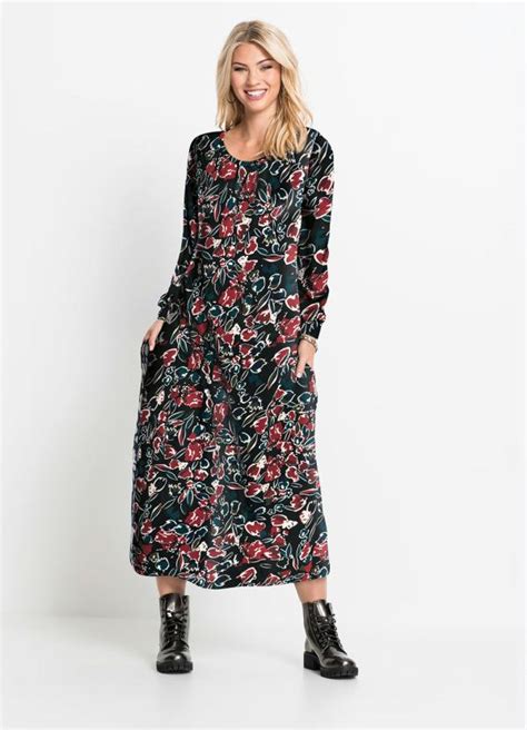 Vestido Manga Longa Bolsos Floral Dark Bonprix