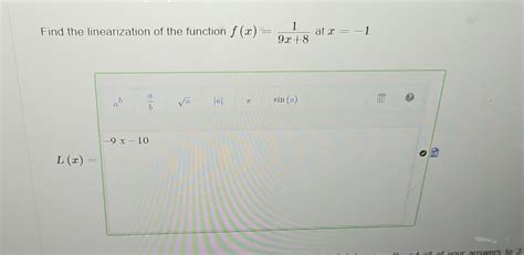 solved find the linearization of the function f x l