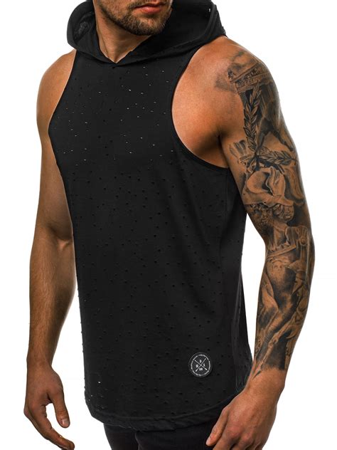 Herren Tank Top Mit Kapuze Schwarz MAD 2893 OZONEE