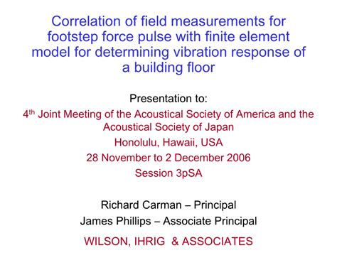 pdf correlation of field measurements for footstep force pulse with finite element analysis