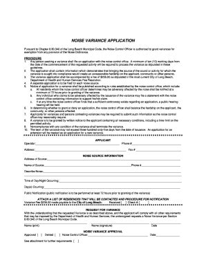 Fillable Online NOISE VARIANCE APPLICATION Long Beach California Fax