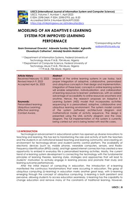 pdf modeling of an adaptive e learning system for improved learning performance