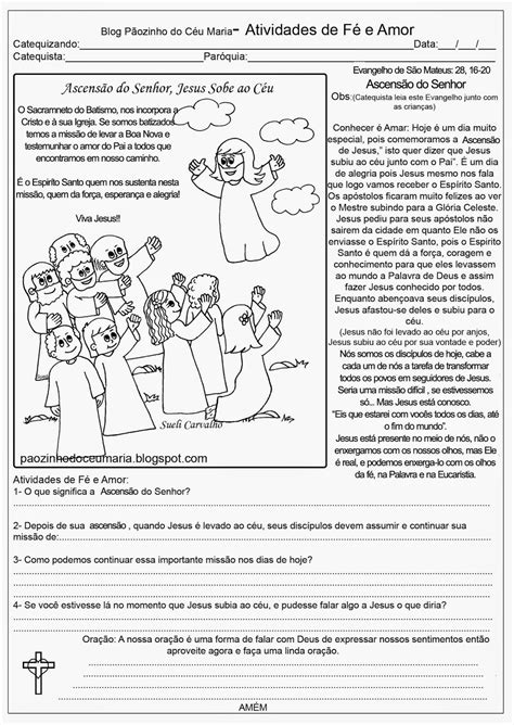 Pãozinho do Céu Ascensão do Senhor Atividades de Catequese