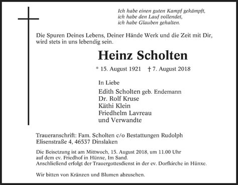Traueranzeigen Von Heinz Scholten Trauer In NRW De