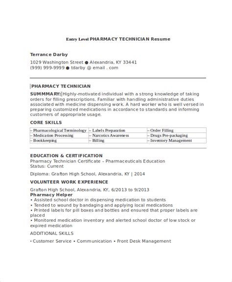 Free 8 Hospital Pharmacy Technician Resume Free Samples Examples