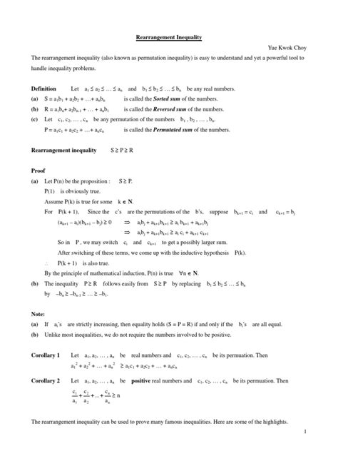 rearrangement inequality pdf mathematical objects mathematical concepts