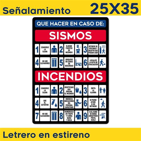 Señalamiento Proteccion Civil Sismos E Incendios 25x35 Cm Meses sin