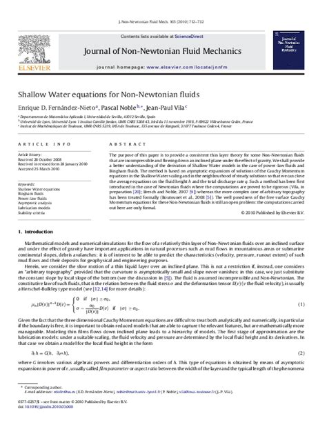 pdf shallow water equations for non newtonian fluids jean paul vila