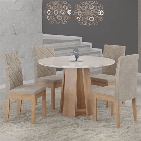 Conjunto Sala De Jantar Mesa Redonda Tampo Vidro E Mdf Styllo