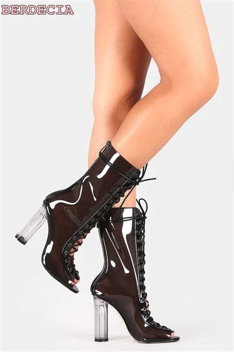 Autumn Women Hot Selling PVC Transparent Mid Calf Boots Crystal Naked