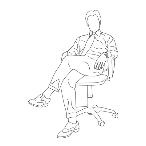 Man Sitting On A Chair Line Art With White Background Illustration