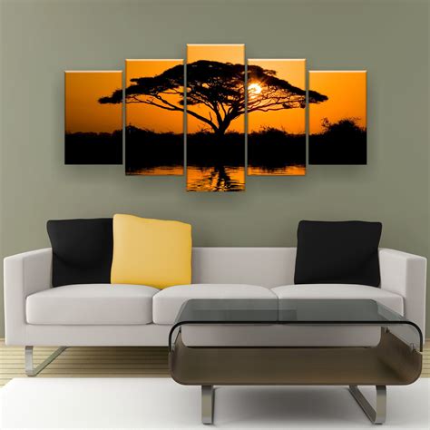 Quadro Decorativo Árvore Fundo Amarelo 129x61 Sala Quarto Elo7