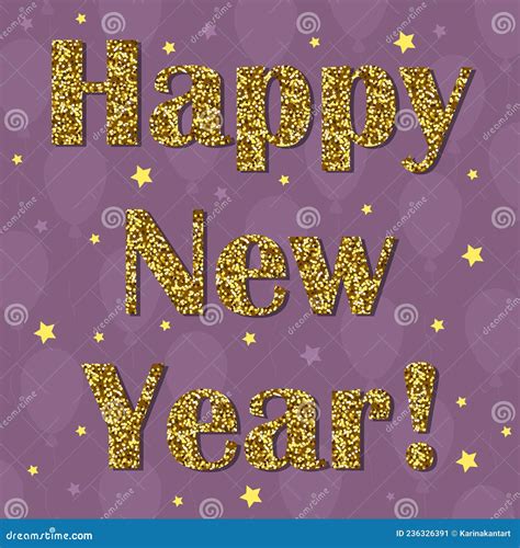 Happy New Year Golden Glitter Lettering Isolated On Purple Festive