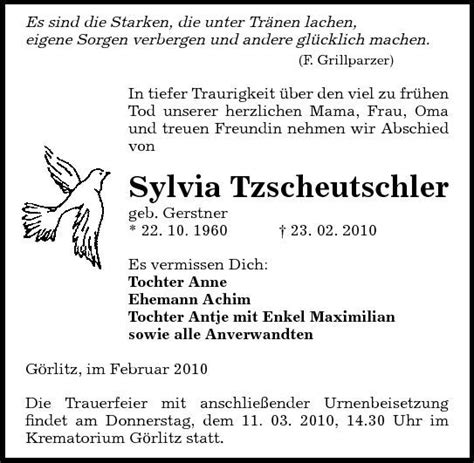 Sylvia Tzscheutschler Traueranzeige Sächsische Zeitung
