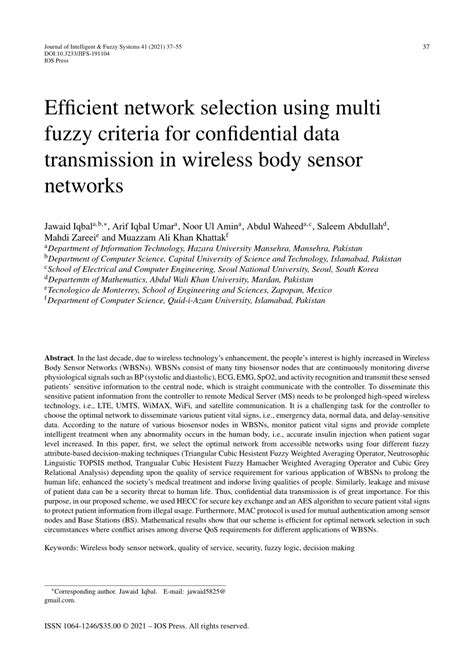 pdf efficient network selection using multi fuzzy criteria for confidential data transmission