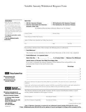 Fillable Online Variable Annuity Withdrawal Request Form Prime