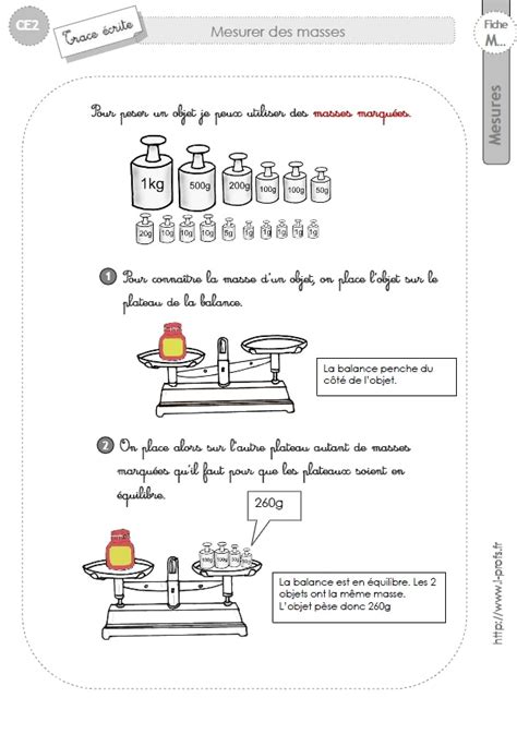 CE2 MESURES ET GRANDEURS Trace Ecrite Mesurer Des Masses