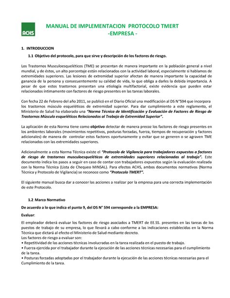 Manual Empresa Tmert Ayuda Para Aplicar Protocolos Minsal EMPRESA