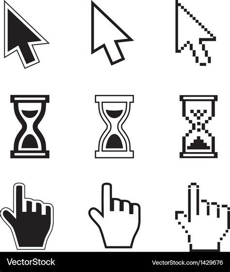 Pixel Cursors Icons Arrow Hourglass Hand Mouse Vector Image