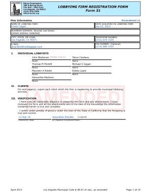 Fillable Online Ethics2 Lacity LOBBYING FIRM REGISTRATION FORM Form 31