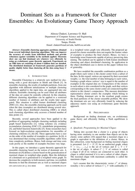 pdf dominant sets as a framework for cluster ensembles an evolutionary game theory approach