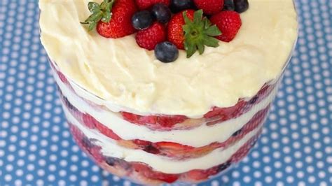 There Is A Cake With Strawberries And Blueberries On The Top It Has