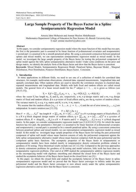 large sample property of the bayes factor in a spline semiparametric regression model pdf