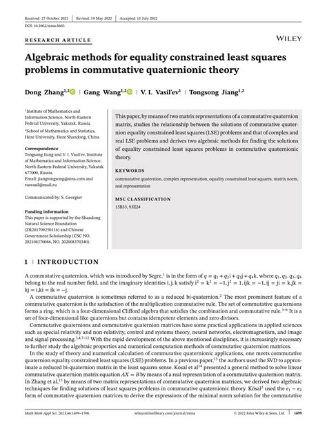 algebraic methods for equality constrained least squares problems in commutative quaternionic