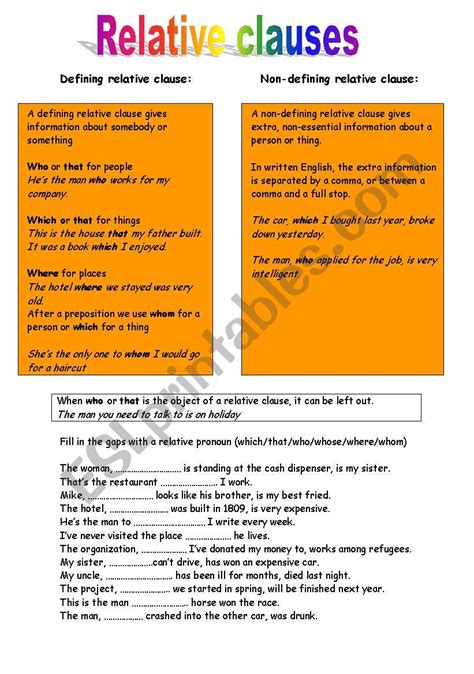 Relative Clauses ESL Worksheet By Nurja