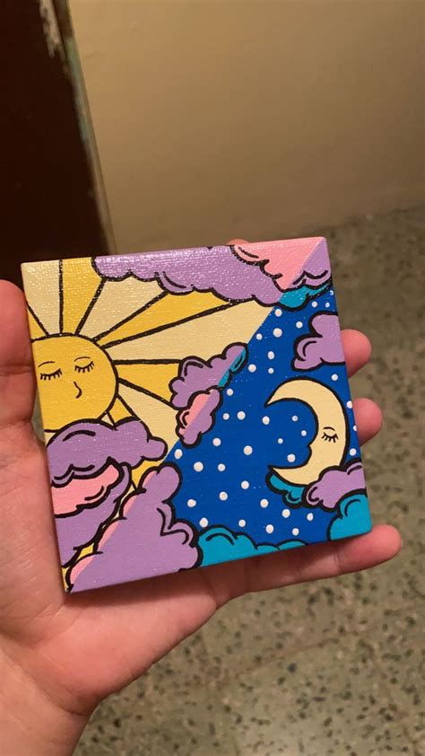 Sun And Moon Sky Painting Diy Canvas Art Painting Mini Canvas Art